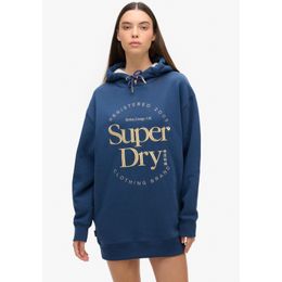 Jerseykleid Superdry "LUXE METALLIC LOGO HOOD DRESS" Gr. XL (XXL), N-Gr, sargasso sea blue Damen Kleider