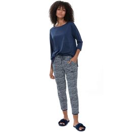 Schlafanzug Mey Gr. XS, blau (new blue) Damen Homewear-Sets mit gestreifter Hose und schlichtem Oberteil