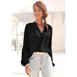 Schlupfbluse Lascana Gr. 34, schwarz Damen Blusen mit langen Ärmeln, leichte Damenbluse, casual-chic