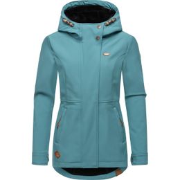 Softshelljacke Ragwear "Yba", Damen, Gr. L (40), blau (ocean), Softshell, Außenmaterial: 97% Polyester, 3% Elasthan, Innenmaterial: 100% Polyester, casual, figurbetont hüftbedeckend, Langarm mit Knopf,verstellbar 1-Knopf-Manschette verstellbar, Jacken, sportliche Damen Outdoorjacke mit Kapuze