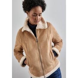 Kurzjacke Street One Gr. 44, beige (rich sand), Damen, Web, Obermaterial: 100% Polyester, unifarben, Jacken, im Velour-Look und mit Teddyfell