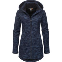 Longstrickjacke Ragwear "Leysha Melange" Gr. 4XL (48), blau (navy) Damen Strickjacken Sportliche Kapuzenjacke in melierter Strick-Optik