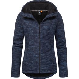 Kapuzenstrickjacke Ragwear "Lyshka Melange" Gr. 5XL (50), blau (navy) Damen Strickjacken Kuschelige Kapuzenjacke in Strick-Optik