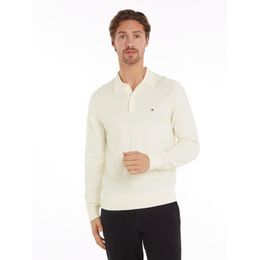 Polokragenpullover Tommy Hilfiger "PIMA ORG CTN CASHMERE LS POLO" Gr. L, weiß (ivory) Herren Pullover Flag-Stickerei auf Brust