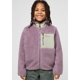 Fleecejacke Jack Wolfskin "ICE CURL JACKET K", Kinder, Gr. 176, lila (wild, blossom), Hauptmaterial: 100% Polyester; Kontrast: 100% Polyester; Futter: 100% Polyester (recycled), Jacken