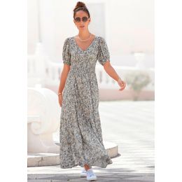 Maxikleid Vivance Gr. 34, N-Gr, grau (grau-bedruckt) Damen Kleider mit Blümchendruck und V-Ausschnitt, luftiges Sommerkleid