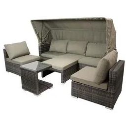 Funktions-Loungeset Madeira - Farbe: Bicolor Grau / Taupe - Loungeset aus wetterfestem Polyrattan bestehend aus 1x Sofa mit Verdeck (3-Sitzer)