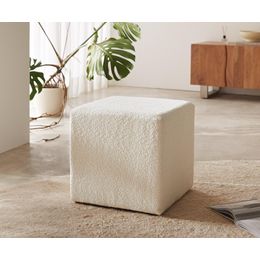 DeLife Sitzhocker Dado 45x45 cm Bouclé Creme-Weiß, Sitzhocker / Sitzwürfel