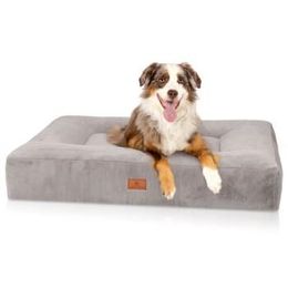 Knuffelwuff orthop&auml;disches Hundebett mit kuschelig weichem Kaninchen Fellimitat Midland beige/ grau M-L