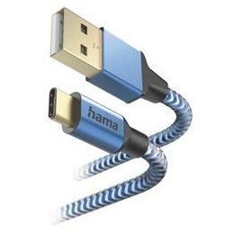 Hama Ladekabel "Reflective" USB-A auf USB-C 1,5m Nylon Blau - Schnellladekabel für Smartphones und Tablets