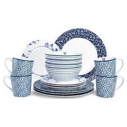 Kombiservice LAURA ASHLEY BLUEPRINT COLLECTABLES "Geschirr-Set, Service China Rose, Sweet Allysum, Floris, Candy Stripe" Geschirr-Sets Gr. 16 tlg., weiß (weiß, blau) 16 Teile, für 4 Personen