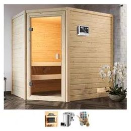 Welltime Sauna "Juli" Saunen 3,6-kW-Bio-Plug & Play Ofen mit ext. Steuerung Gr. Bio-Kombiofen, externe Steuerung, 3,6 kW, beige (naturbelassen)