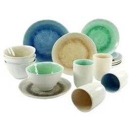 Kombiservice Creatable "Aquarius" Geschirr-Sets Gr. 16 tlg., bunt (mehrfarbig) Spezialglasur, handwerklicher Look