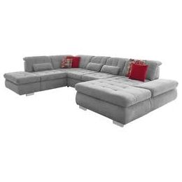 Ecksofa DIE PLANBAR "MP-IN17004 L-Form" Sofas Gr. B/H/T: 382cm x 84cm x 124cm, Luxus-Microfaser, Ottomane rechts, Bettfunktion-Sitztiefenverstellung, weiß (silber) wahlweise mit Funktionen, Federkern-Polsterung