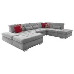 Ecksofa DIE PLANBAR "MP-IN17004 L-Form" Sofas Gr. B/H/T: 382cm x 84cm x 124cm, Luxus-Microfaser, Ottomane links, Kopfteilverstellung-Sitztiefenverstellung, weiß (silber) wahlweise mit Funktionen, Federkern-Polsterung