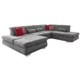 Ecksofa DIE PLANBAR "MP-IN17004 L-Form" Sofas Gr. B/H/T: 382cm x 84cm x 124cm, Luxus-Microfaser, Ottomane links, Bettfunktion-Sitztiefenverstellung, grau wahlweise mit Funktionen, Federkern-Polsterung