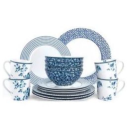 Kombiservice LAURA ASHLEY BLUEPRINT COLLECTABLES "Geschirr-Set, Service China Rose, Sweet Allysum, Floris, Candy Stripe" Geschirr-Sets Gr. 16 tlg., weiß (weiß, blau) 16 Teile, für 4 Personen