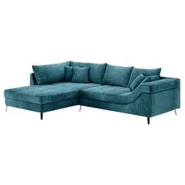 Ecksofa Inosign "Portofino, L-Form" Sofas Gr. B/H/T: 317cm x 98cm x 228cm, Velours, Recamiere links, blau (dolce 13 ocean) Mit Kaltschaumpolsterung, bis 140 kg belastbar