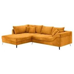 Ecksofa Inosign "Portofino, L-Form" Sofas Gr. B/H/T: 317cm x 98cm x 228cm, Velours, Recamiere links, orange (dolce 9 curry) Mit Kaltschaumpolsterung, bis 140 kg belastbar