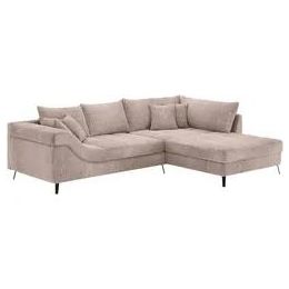 Ecksofa Inosign "Portofino, L-Form" Sofas Gr. B/H/T: 317cm x 98cm x 228cm, Velours, Recamiere rechts, grau (dolce 4 taupe) Mit Kaltschaumpolsterung, bis 140 kg belastbar