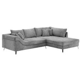 Ecksofa Inosign "Portofino, L-Form" Sofas Gr. B/H/T: 317cm x 98cm x 228cm, Velours, Recamiere rechts, grau (dolce 16 graphite) Mit Kaltschaumpolsterung, bis 140 kg belastbar