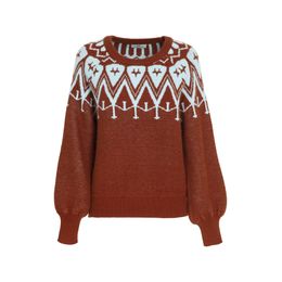 Influencer Pullover Damen Gr&ouml;&szlig;e S karamell / wei&szlig;