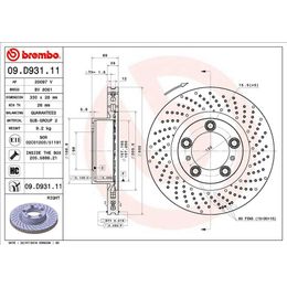 Brembo Bremsscheibe COATED DISC LINE vorne rechts Gelocht/innenbel. 330mm für PORSCHE 99735140200 99735140201 09.D931.11