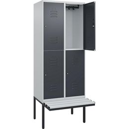 C+P Doppelstock-Spind Classic PLUS Sitzbank, 2 Abteile, lichtgrau / grau, B 800 mm, Zylinderschloss, auskragend, Kunststoff