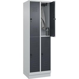 C+P Doppelstock-Spind Classic PLUS, 2 Abteile, lichtgrau / grau, HxB 1950 x 600 mm, mit Bodensockel, Drehriegel