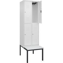 C+P Doppelstock-Spind Classic PLUS Sitzbank, 2 Abteile, verkehrsweiß, B 600 mm, Zylinderschloss, untergebaut, Kunststoff