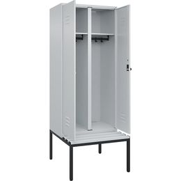 C+P Schwarz-Weiß-Spind Classic PLUS Sitzbank, 1 Abteil, lichtgrau, B 800 mm, Sicherheits-Drehriegel, untergebaut, Kunststoff