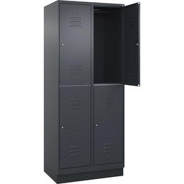 C+P Doppelstock-Spind Classic PLUS, 2 Abteile, grau, HxB 1950 x 800 mm, mit Bodensockel, Zylinderschloss