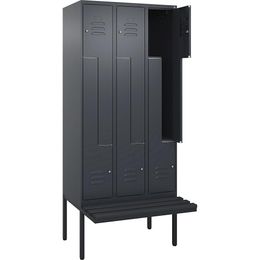 C+P Z-Spind Classic PLUS Sitzbank, 3 Abteile, grau, B 900 mm, Zylinderschloss, auskragend, Kunststoff