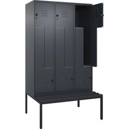 C+P Z-Spind Classic PLUS Sitzbank, 3 Abteile, grau, B 1200 mm, Sicherheits-Drehriegel, untergebaut, Kunststoff
