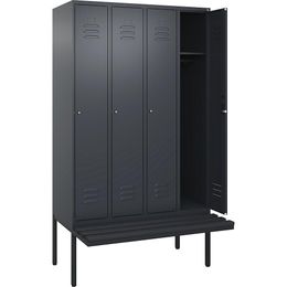 C+P Spind Classic PLUS Sitzbank, 4 Abteile, grau, B 1200 mm, Zylinderschloss, auskragend, Kunststoff