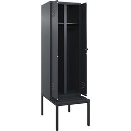 C+P Schwarz-Weiß-Spind Classic PLUS Sitzbank, 1 Abteil, grau, B 600 mm, Sicherheits-Drehriegel, untergebaut, Kunststoff