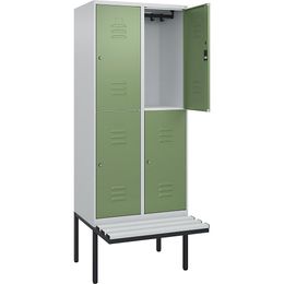 C+P Doppelstock-Spind Classic PLUS Sitzbank, 2 Abteile, lichtgrau / resedagrün, B 800 mm, Zylinderschloss, auskragend, Kunststoff