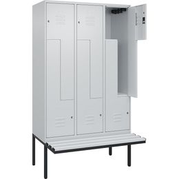 C+P Z-Spind Classic PLUS Sitzbank, 3 Abteile, lichtgrau, B 1200 mm, Zylinderschloss, auskragend, Kunststoff