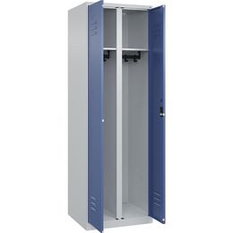 C+P Schwarz-Weiß-Spind Classic PLUS, 1 Abteil, lichtgrau / fernblau, HxB 1850 x 600 mm, mit Bodengleitern, Zylinderschloss