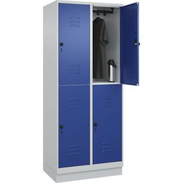 C+P Doppelstock-Spind Classic PLUS, 2 Abteile, lichtgrau / enzianblau, HxB 1950 x 800 mm, mit Bodensockel, Drehriegel