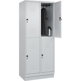 C+P Doppelstock-Spind Classic PLUS, 2 Abteile, lichtgrau, HxB 1950 x 800 mm, mit Bodensockel, Drehriegel