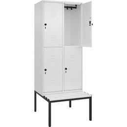C+P Doppelstock-Spind Classic PLUS Sitzbank, 2 Abteile, verkehrsweiß, B 800 mm, Sicherheits-Drehriegel, untergebaut, Kunststoff
