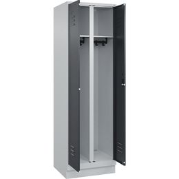 C+P Schwarz-Weiß-Spind Classic PLUS, 1 Abteil, lichtgrau / grau, HxB 1950 x 600 mm, mit Bodensockel, Zylinderschloss