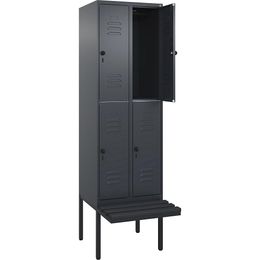 C+P Doppelstock-Spind Classic PLUS Sitzbank, 2 Abteile, grau, B 600 mm, Sicherheits-Drehriegel, auskragend, Kunststoff