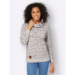 WITT Damen Sweatshirt mit Zierkn&ouml;pfen, hellgrau-marine-bedruckt, Gr&ouml;&szlig;e 40