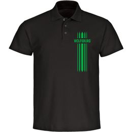 multifanshop® Poloshirt - Wolfsburg - Streifen - Druck grün