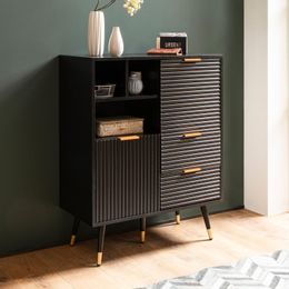 Sideboard FineBuy Kommode Schwarz Eiche Dekor Anrichte Standschrank mit Regal