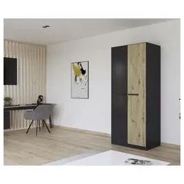 Drehtürenschrank Rauch "Kleiderschrank Schrank Garderobe Garderobenschrank Stauraumwunder MODI" Schränke Gr. B/H/T: 91cm x 210cm x 54cm, Ohne Spiegel, grau (graumetallic/eiche artisan) inkl. Stoff-Organizer mit 6 Fächern optionaler Spiegel MADE IN GERMANY