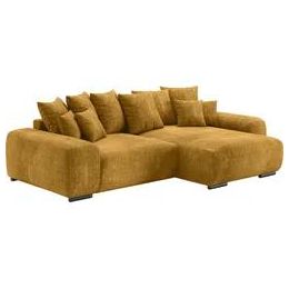 Polsterecke Home Affaire "Sundance II" Sofas Gr. B/H/T: 318cm x 92cm x 188cm, Veloursstoff, Recamiere rechts-Bettfunktion links, orange (dolce 9 curry) Dauerschläfer mit EasyBett-Schlaffunktion, Bettkasten und Topper