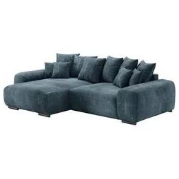 Ecksofa Home Affaire "Sundance" Sofas Gr. B/H/T: 318 cm x 92 cm x 188 cm, Veloursstoff, Recamiere links, blau (dolce 13 ocean) Dauerschläfer mit EasyBett-Schlaffunktion, Bettkasten und Topper